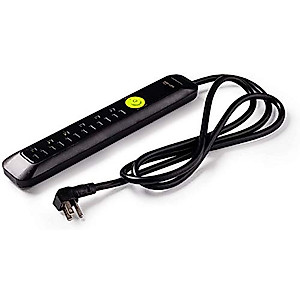 Power Strip Surge Protector with 6 Outlets Heavy Duty 6 ft Extension Cord for Home and Office by Easylife Tech, Black