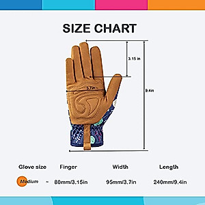 Leather Gardening Gloves for Women - Working Gloves for Weeding, Digging, Planting, Raking and Pruning (B-Blue)