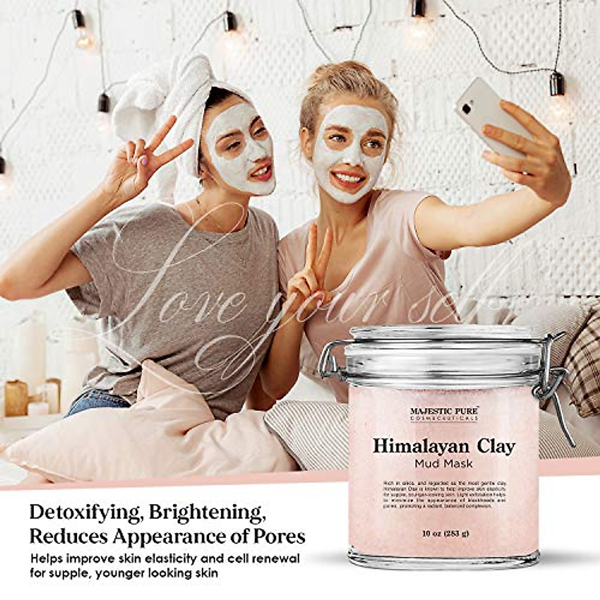 MAJESTIC PURE Himalayan Clay Mud Mask for Face and Body Exfoliating and Facial Acne Fighting Mask - Reduces Appearance of Pores, 10 oz