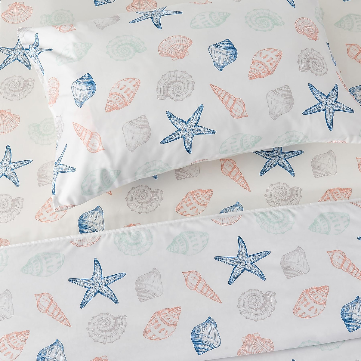 SPIRITUAL COZY Cartoon Twin Sheets for Kids - 3 Piece Cute 3D Beach Shell Printed Twin Sheet Set - 12 Inches Deep Pocket Breathable Boys and Girls Twin Sheets - Soft Kids Sheets with 1 Pillowcase