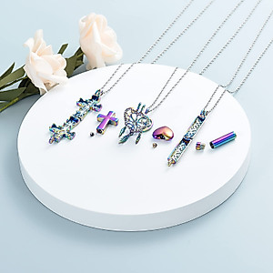 shajwo 3 Pack Cremation Urn Necklace for Ashes for Women Men Heart Cross Cylinder Cremation Jewelry for Ashes Loved One Memorial Keepsake Pendant,Full Rainbow