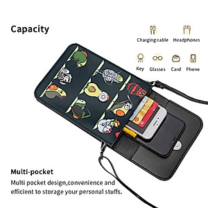 Horror Avocado Cell Phone Purse, DRAYTSO Yoga Avocado Crossbody Bag Small Leather Shoulder Bag for Women Wallet Sling Bags Handbag with Adjustable Strap