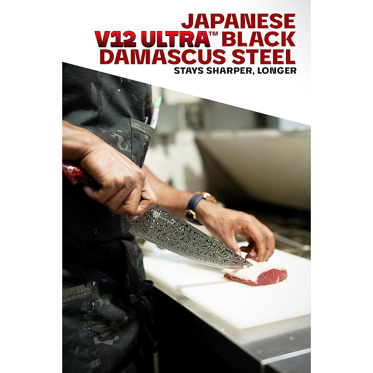 Dalstrong Chef Knife - 9.5 inch - Scorpion Series - Exclusive Japanese V12 Ultra Steel - Black Damascus - Black & Red Honeycomb Resin Handle - Rock-chops, Slicing, Skinning Gift Knife-Leather Sheath