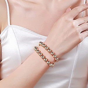 14K Gold Plated Beaded Bracelets Letter Stretch Dainty Stackable Bracelet for Women Girls