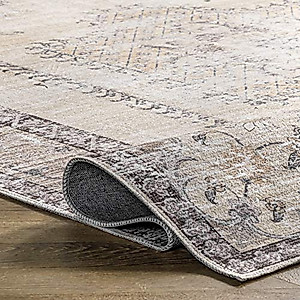 nuLOOM Glenda Machine Washable Faded Medallion Area Rug, 4' x 6', Light Grey
