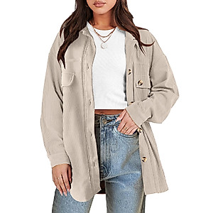 ANRABESS Womens Corduroy Shacket Button Down Shirts Oversized Long Sleeve Casual Cardigan Jacket 2025 Fall Fashion Clothes Beige Small