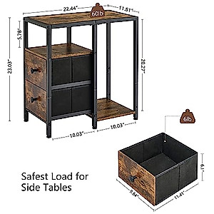 Hoctieon Nightstand with Fabric 2 Drawers, Night Stands for Bedrooms, Side Table with Drawer, Farmhouse Nightstands, End Table with Storage, Easy Assembly, Rustic Brown