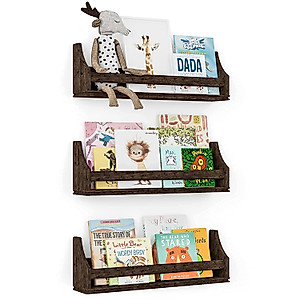 brightmaison Angel 20" Floating Shelves for Wall Decor, Toy Storage Shelf & Kids Bookshelf for Wall Nursery Book Shelves Wood Wall Shelves for Home Decor Set of 3 Brown