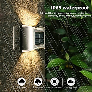 COOWEI Solar Garden Lights LED Outdoor Wall Lights Outdoor Garden Decoration Fence Aisle Balcony Lights Waterproof Up and Down Light wash Wall Lights 4ps (Warm Light)