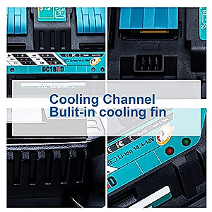 18V DC18RD Dual Ports Battery Charger for Makita 14.4V-18V LXT Lithium-Ion Battery BL1415 BL1430 BL1830 BL1840 BL1850 BL1850B BL1860B BL1860 BL1815, Hiesuan Replace DC18RC DC18SF DC18RT