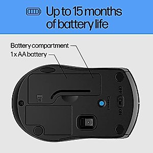 HP X3000 G2 Wireless Mouse - Ambidextrous 3-Button Control, & Scroll Wheel - Multi-Surface Technology, 1600 DPI Optical Sensor - Win, Chrome, Mac OS - Up to 15-Month Battery Life (‎28Y30AA#ABA, Black)