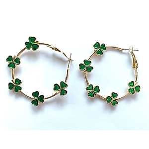 Zhang shine Green Shamrock Earrings Irish Clover Hoop Earrings St.Patrick's Day Lucky Leaf Earrings for Women St. Patrick Day Daily Wearing Parties Celebrations