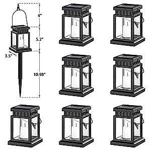 Solpex Solar Pathway Lights 8 Pack LED Outdoor Hanging Lanterns Garden Solar Lights with Stake for Walkway, Waterproof Decorative Candle Light Effect Lantern for Pathway, Patio, Deck