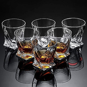 CYOIDAI Bohemian Crystal Glass Set of 6 Whiskey Glasses 11oz./320ml. Elegant Quadro Design Heavy Base Old Fashioned Style Bourbon Scotch Vodka Brandy Holiday Gift Birthday Wedding Housewarming