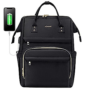 LOVEVOOK Laptop Backpack for Women Fashion Travel Bags Business Computer Purse Work Bag with USB Port, Black