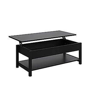 Panana Lift Top Coffee Table with Hidden Compartment & Open Storage Shelf, Lift Tabletop Farmhouse Table Pop Up Table for Living Room,Home Office Reception, 45.28" L x 21.16" W x 16.14" H (Black)