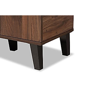 Baxton Studio Idina Mid-Century Modern Two-Tone Walnut Brown and Grey Finished Wood 1-Door Shoe Cabinet