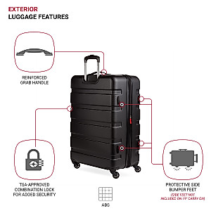 SwissGear 7366 Hardside Expandable Luggage with Spinner Wheels, Black, Checked-Large 27-Inch