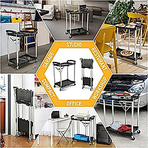 Olympia Tools 89-356 Pack-N-Roll Folding Collapsible Service Cart, Black, 50 Lb. Load Capacity per Shelf, 2-Layers