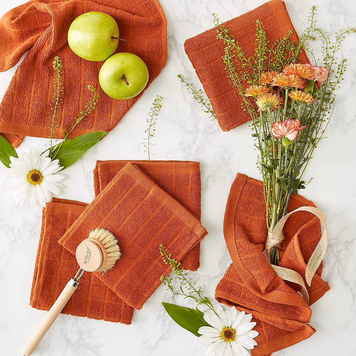 DII Basic Terry Collection Solid Windowpane Dishcloth Set, 12x12, Cinnamon, 6 Count