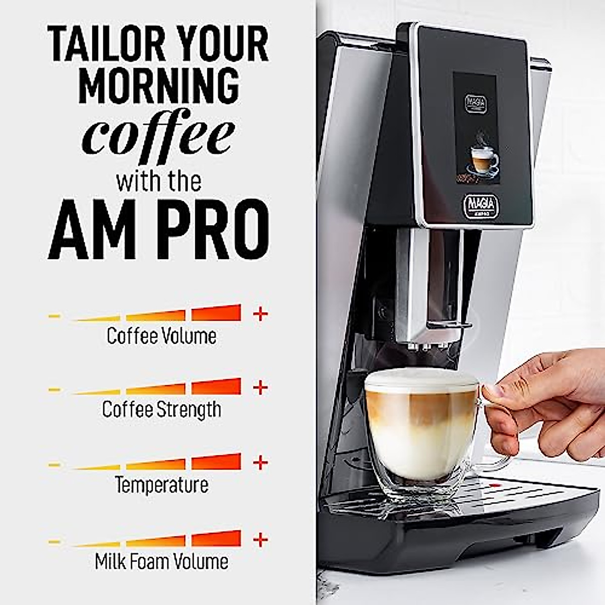 Zulay Kitchen Magia AMPRO Automatic Espresso Machine with Grinder & Milk Frother - Fully Automatic Coffee Machine with Touch Screen, 4 Customizable Recipes - Coffee Maker with Grinder Built In