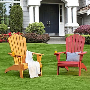 Psilvam Adirondack Chair, Oversized Poly Lumber Fire Pit Chair with Cup Holder, 350Lbs Support Patio Chairs for Garden, Weather Resistant Outdoors Seating, Relaxing Gift for Father & Mother (Orange)