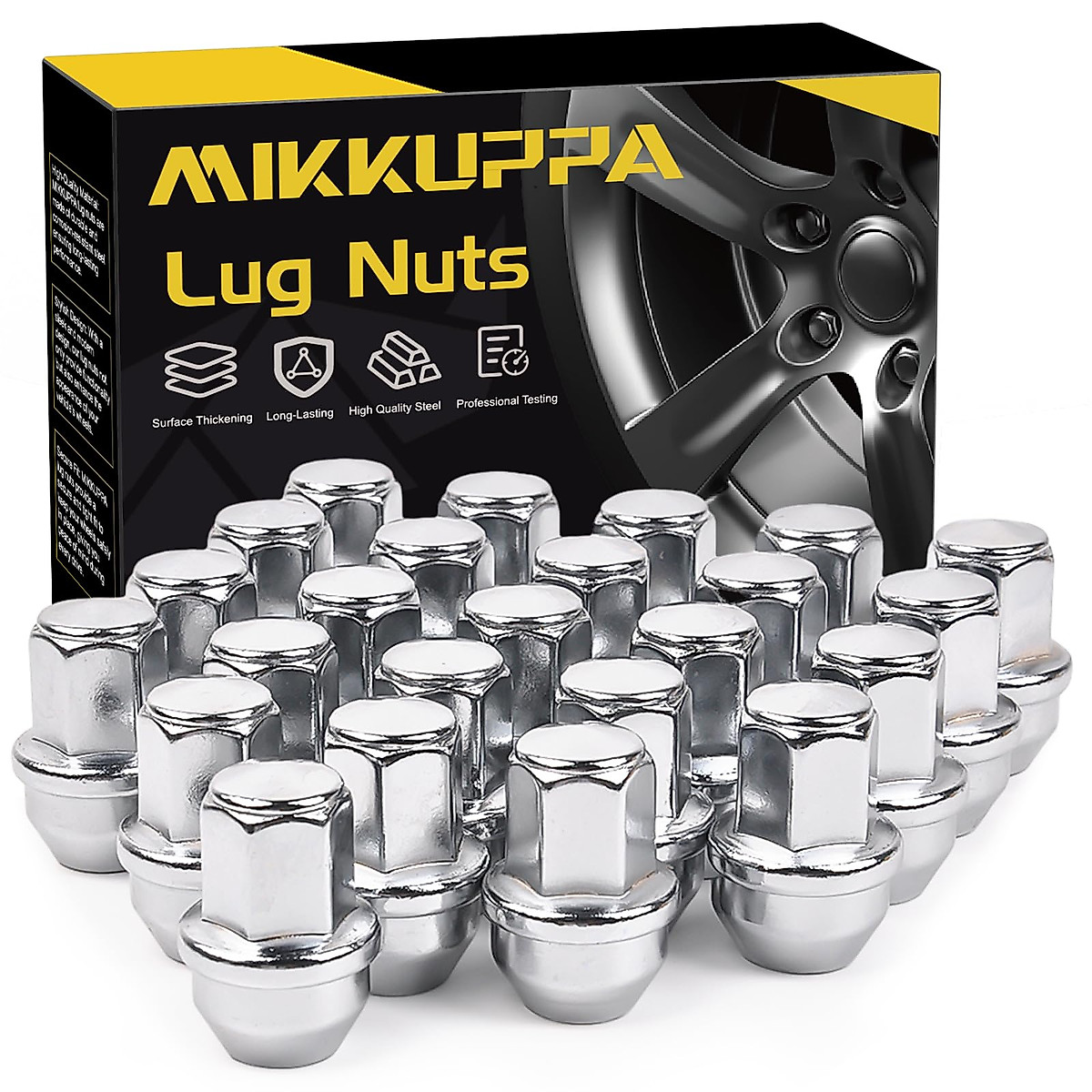 MIKKUPPA 24pcs M14x1.5 One-Piece Chrome OEM Factory Style Large Acorn Seat Lug Nuts Replacement for 2015-2023 Ford F-150 F150 Expedition Lincoln Navigator Factory Wheels