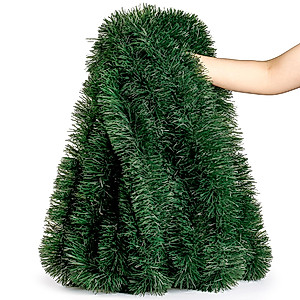 Sggvecsy 49.2Ft Christmas Dark Green Tinsel Garland Xmas Tree Decorations Christmas Metallic Twist Garland Ceiling Hanging Decorations for New Year Party Birthday Holiday Indoor Outdoor Supplies