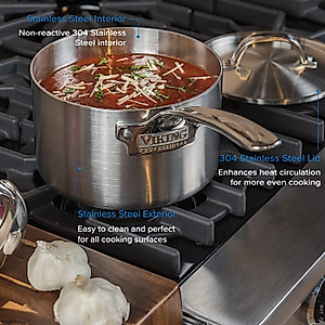 Viking Culinary Professional 5-Ply Stainless Steel Saucepan, 3 Quart, Includes Lid, Dishwasher, Oven Safe, Works on All Cooktops including Induction