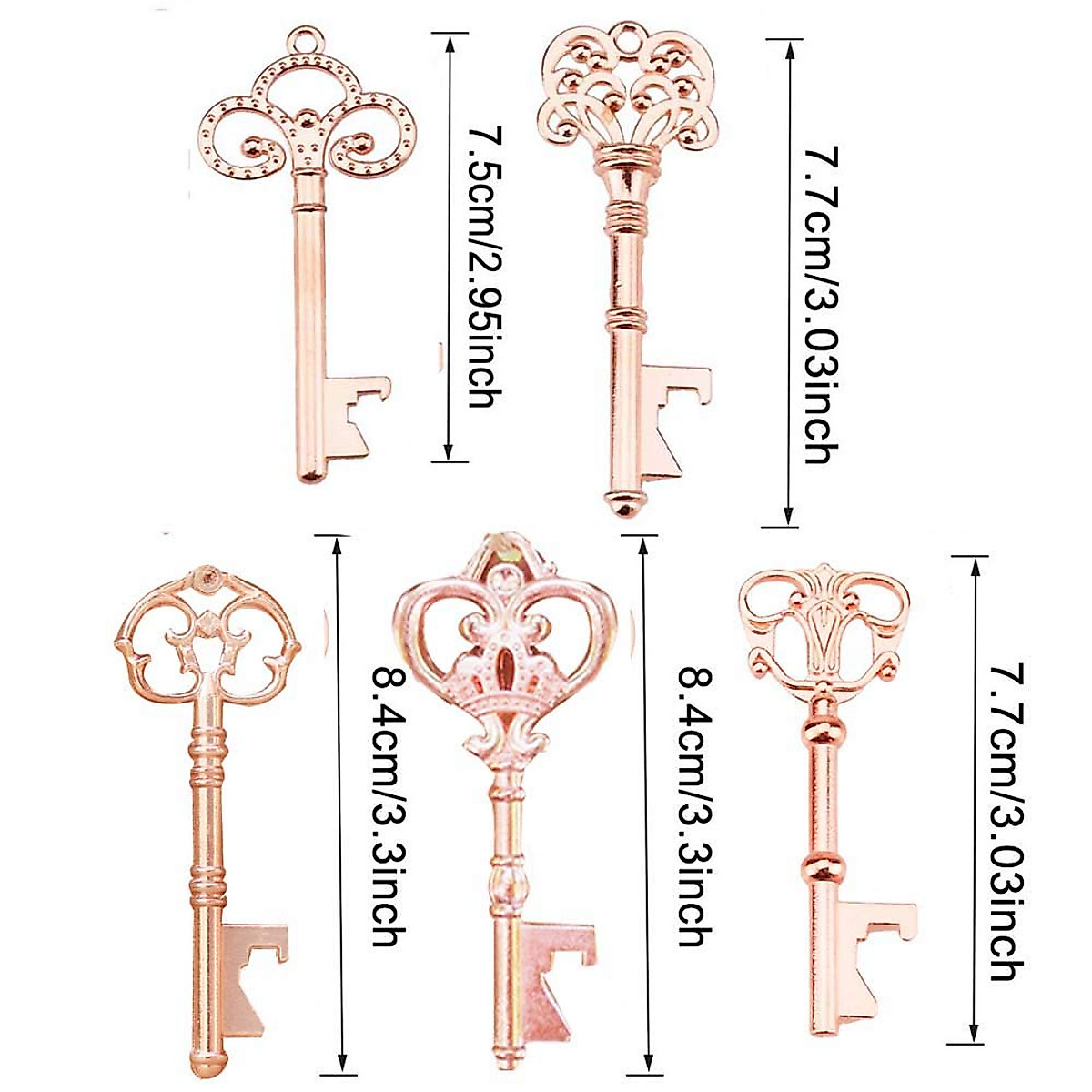 Awtlife 50 Pcs Rustic Vintage Skeleton Key Bottle Opener with Tag Cards Sheer Bag for Wedding Party Favors 5 Style Gold Rose
