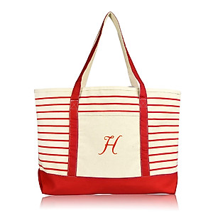 DALIX 23" Large Striped H-Initial Tote Bag Womens Ballent Letter H in Black
