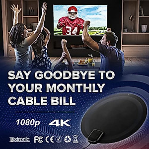 Luxtronic Amplified HD TV Antenna - Round Digital HD Antenna for TV Indoor - with USB Amplifier Signal Booster, Coaxial Cable - Supports 4K 1080p and All TV's