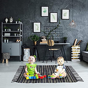 Asraie Eco Friendly Hand Woven & Reversible Cotton Chindi Rag Rug 100% Recycled Cotton Area Rug for Living Room Kitchen Entryway 2x3' (Black Multi)