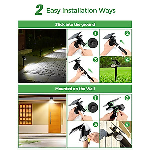 Airmee Solar Outdoor Lights 4 Pack, 30 LED Cold + Warm White Adjustable Spot Lights IP67 Waterproof, 10 Lighting Modes Spotlights Auto On/Off, 2 in 1 Solar Landscape for Yard Garden Driveway Walkway