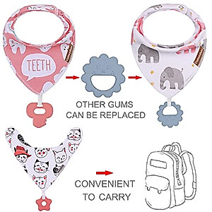 vuminbox Baby Bandana Drool Bibs 6-Pack and Teething Toys 6-Pack Made with 100% Organic Cotton, Absorbent and Soft Unisex (Multicolor)