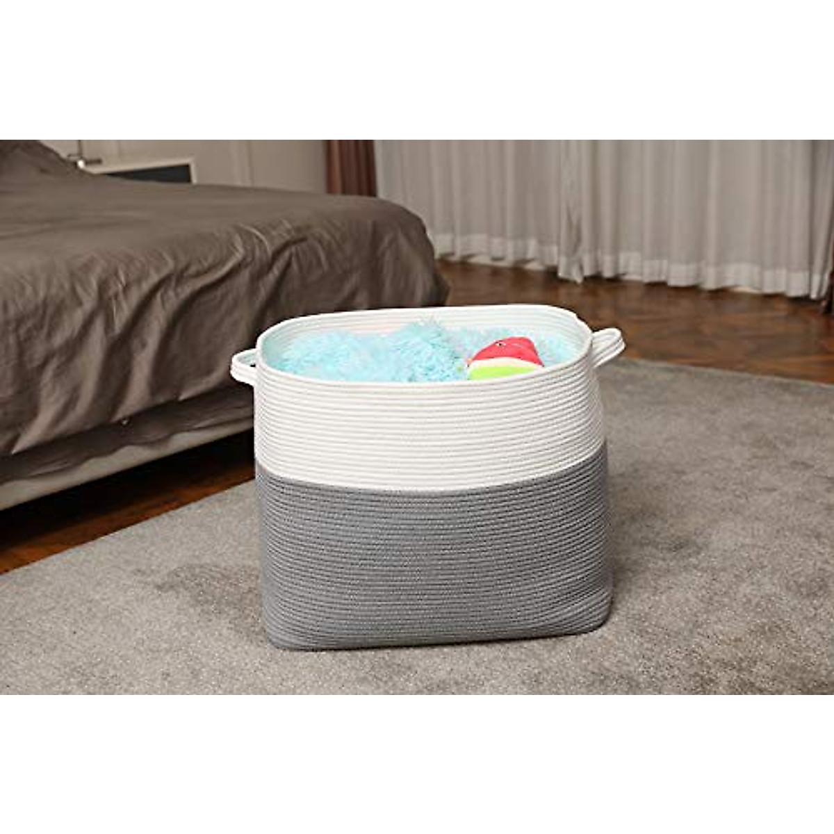22"x14"x18" Mega Size Rectangular Extra Large Storage Basket, Cotton Rope Storage Baskets, Woven Laundry Hamper, Toy Storage Bin, for Toys Blanket in Living Room, Baby Nursery, Grey