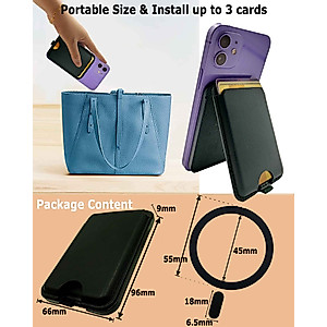 Meroqeel Magnetic Phone Wallet Stand for MagSafe iPhone 12 13 14 Series, Leather Magnet 3 Credit Card Money Holder for The Back of Mag Safe Phone 12 13 14 Pro Max Case, 2-in-1 Cards Wallets - Green