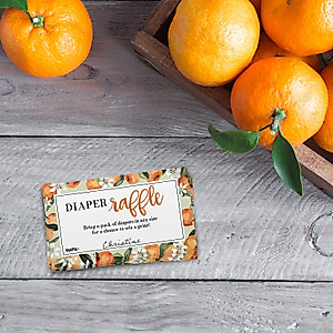 Canopy Street Little Cutie Diaper Raffle Tickets for Baby Shower/Clementine Sprinkle Or Gender Reveal Party Game / 50 Adorable Fruit 3.5” x 2” Diaper Drawing Cards
