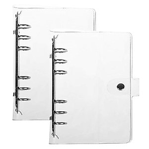 FUKQVOD Pack of 2 Transparent Soft PVC 6-Ring Binder Cover w/Snap Button Closure for 6 Hole Planner Pages Refill Insert (White)