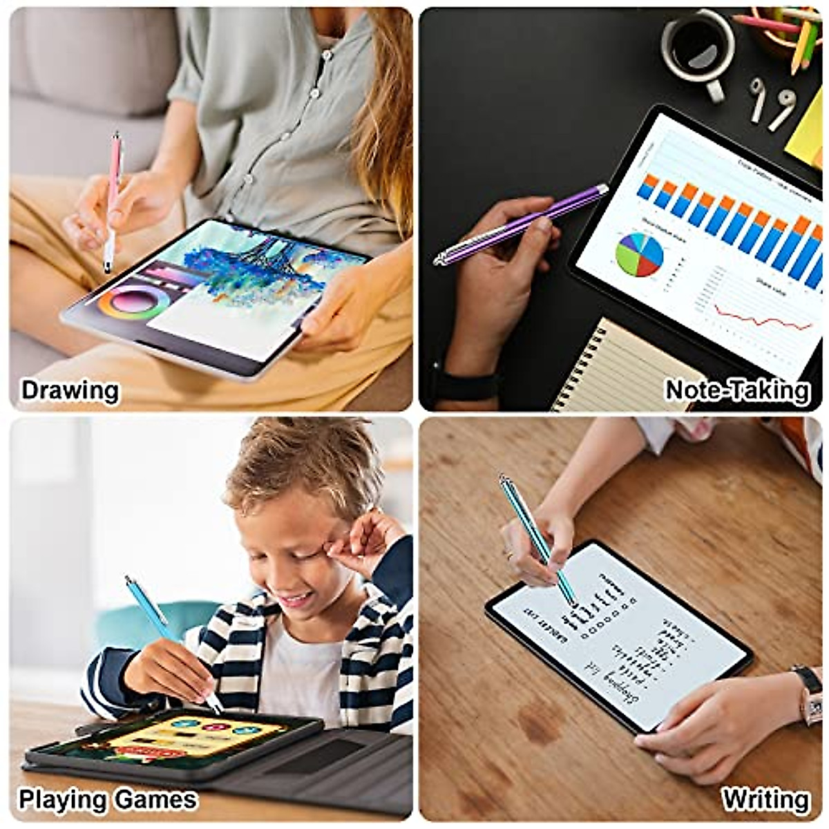 CCIVV 3 Pcs Stylus Pens for Touch Screens [0.24-inch Tip Series] + 12 Extra Replaceable Rubber Tips (Black/Silver/Dark Blue)