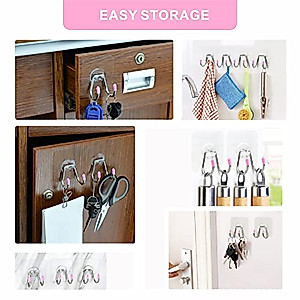 Adhesive Double Hook Wall Hooks, 12 Pack Heavy Duty Nailless Adhesive Hooks - Max 13lbs Capacity, Stainless Steel Non-Marking Bathroom Kitchen Reusable Water and Oil Resistant Seamless Hook Wall Hooks