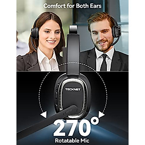 TECKNET Bluetooth Headset Wireless Headphones with Microphone AI Noise Cancelling & Mute Trucker Bluetooth Headset V5.2 Over-Ear Headphones for Truck Driver Cell Phone PC Computer Home Office Skype