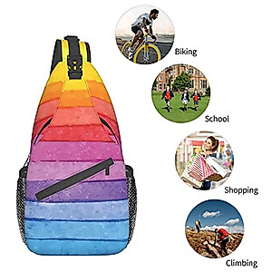 ZIMBRO Colorful Rainbow Stripe Men's sling bag casual chest cross-body bag sling backpack with USB charging port sling backpack