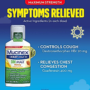 Mucinex Fast-Max Maximum Strength DM MAX, Symptom Relief, Cough Suppressant and Expectorant, Honey & Berry Flavor, 6 FL OZ