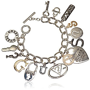 GUESS "Basic Mixed Metal Logo Charm Toggle Charm Bracelet
