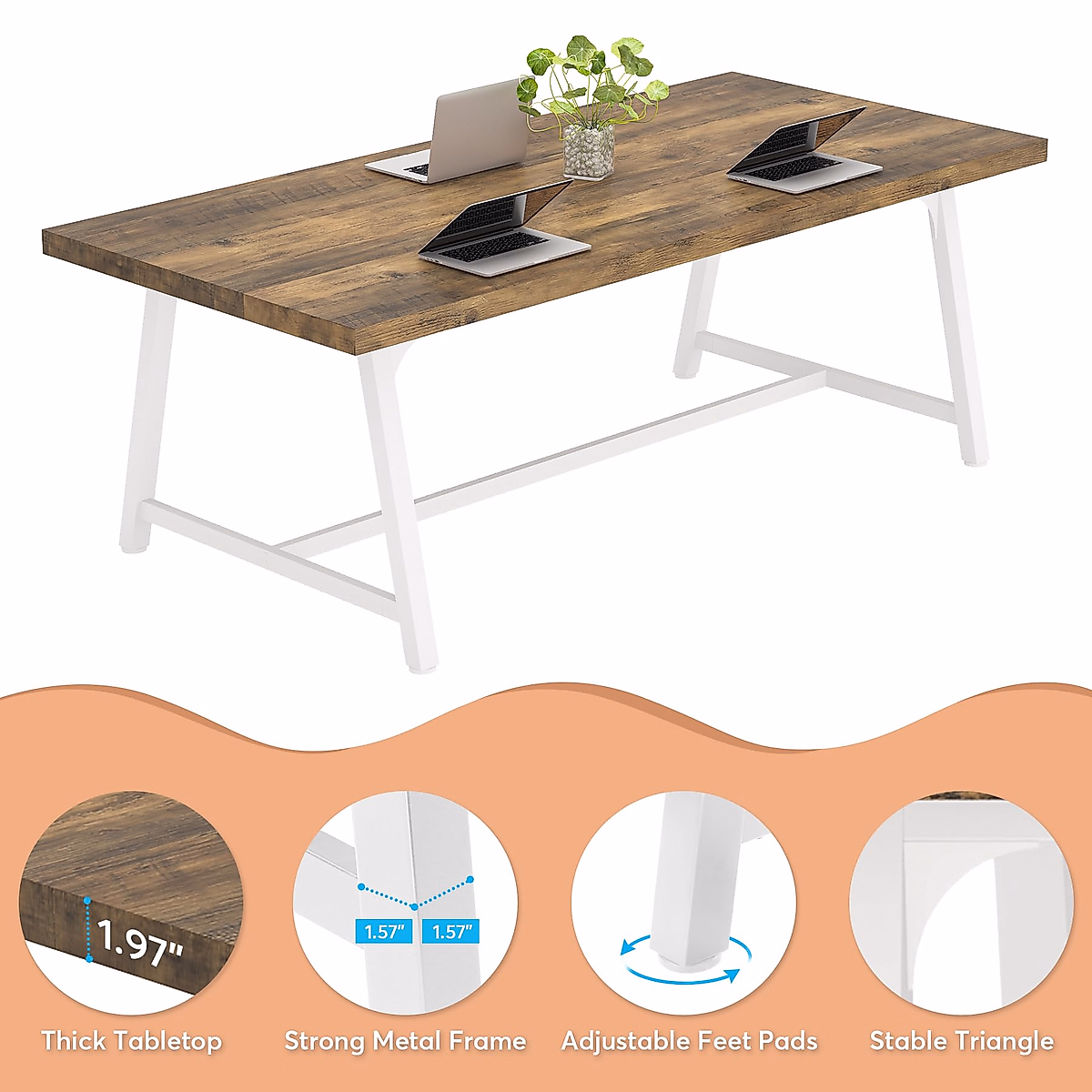 Tribesigns Dining Table for 8 People, 70.87-inch Rectangular Wood Kitchen Table with Strong Metal Frame, Vintage Large Long Dining Room Table for Big Family (Oak, No Chair)