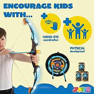 JOYIN 2 Pack Bow and Arrow Archery Toy Set for Kids, Light Up Archery Play Set with 2 Luminous Bows, 18 Suction Cups Arrows, 6 Targets, and 2 Quivers