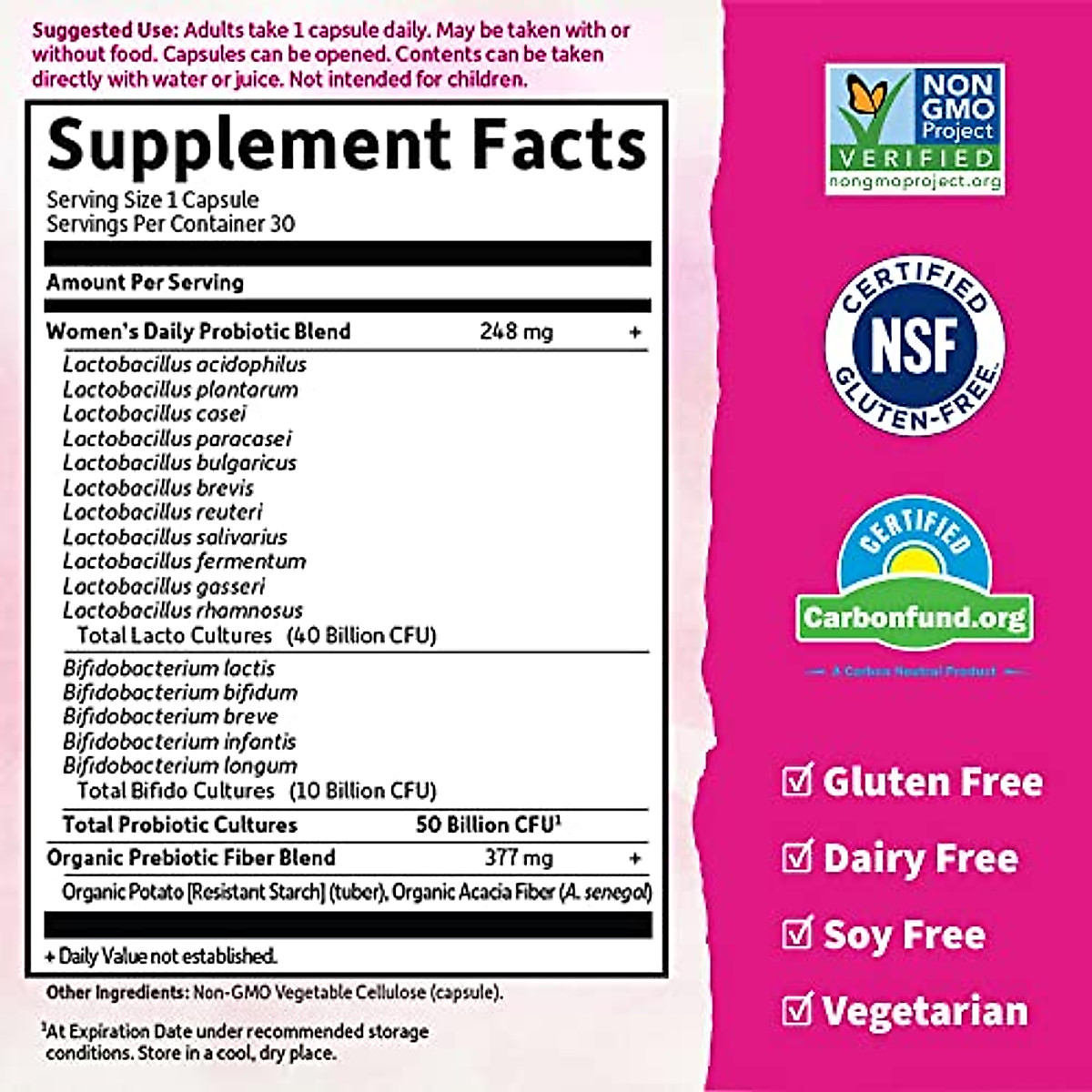 Dr. Formulated Probiotics for Women & Prebiotics, 50 Billion CFU for Women’s Daily Digestive Vaginal & Immune Health, Garden of Life 16 Probiotic Strains Shelf Stable No Gluten Dairy Soy, 30 Capsules