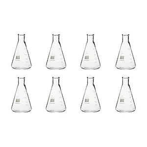 Labnique Borosilicate 3.3 Glass Conical Flask, Erlenmeyer Flask with Narrow Mouth, Graduated, Double Boxed, 500ml (Pack of 8)