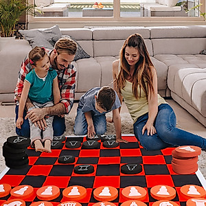 Lulu Home 4-in-1 Jumbo Chess Board Game, 4FT x 4FT Giant Tic Tac Toe Chess Checkers Game Mat & Pieces Portable with Bag, Classic Checkers Rug Game for Indoor Outdoor Family Fun